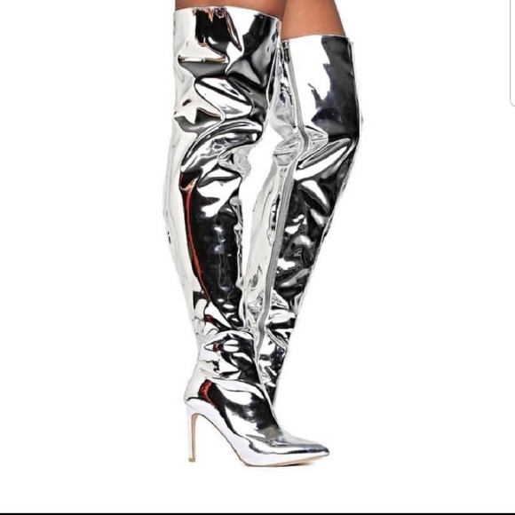 Shoes | Silver Mirror Over The Knee Thigh High Boots | Poshmark